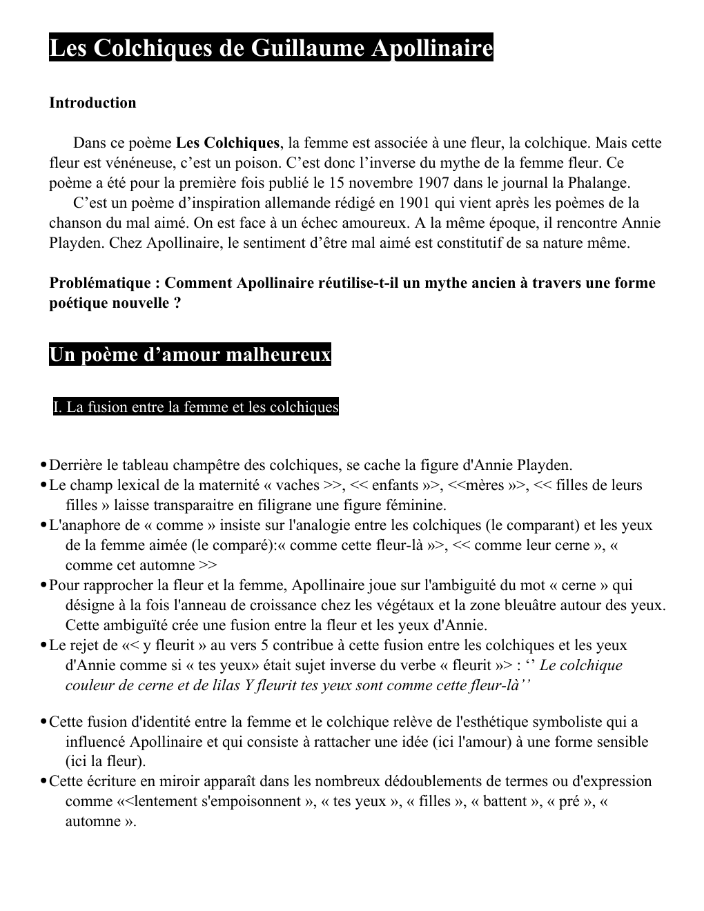 Les Colchiques de Guillaume Apollinaire
